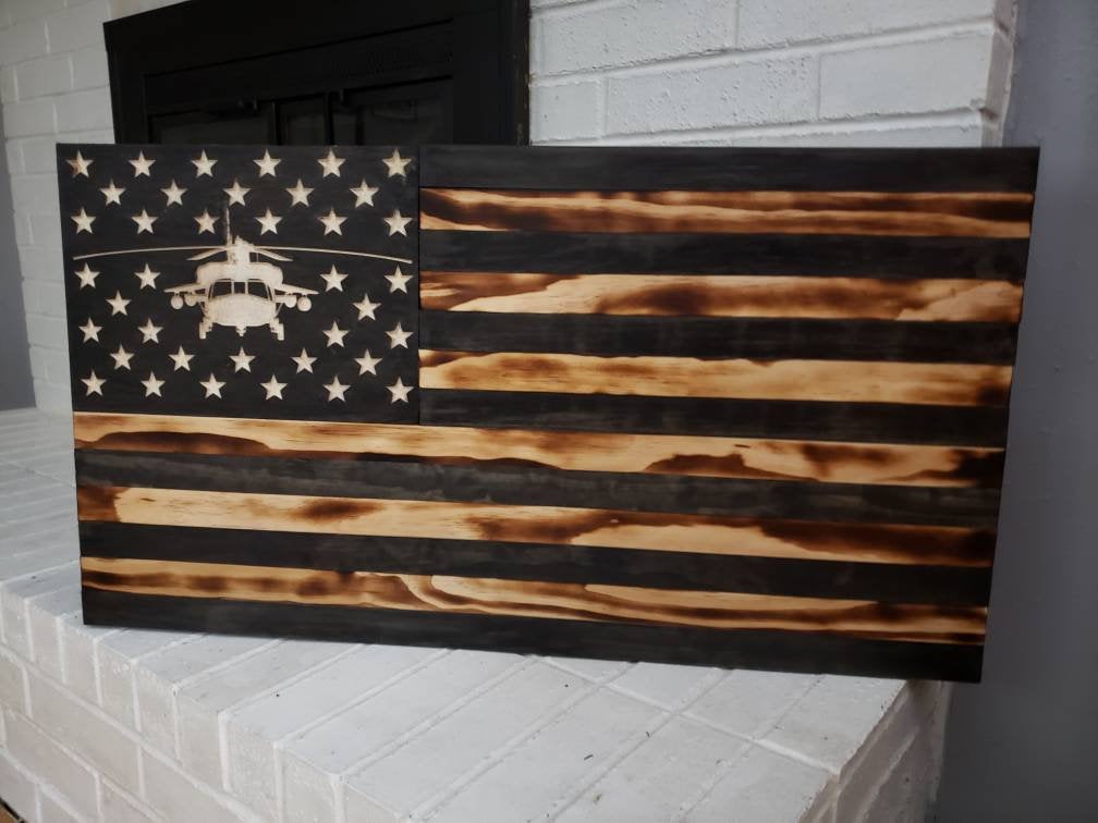 36" American Flag CNC Wooden Flag Blackhawk Helicopter – Big Hat Mafia